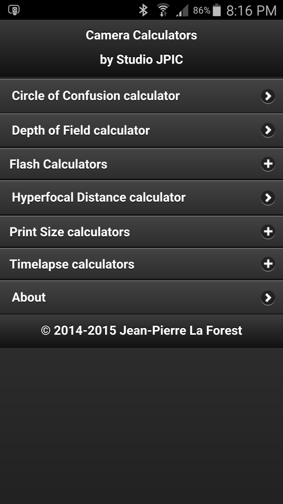 Camera Calculators App for Android - Studio JPIC